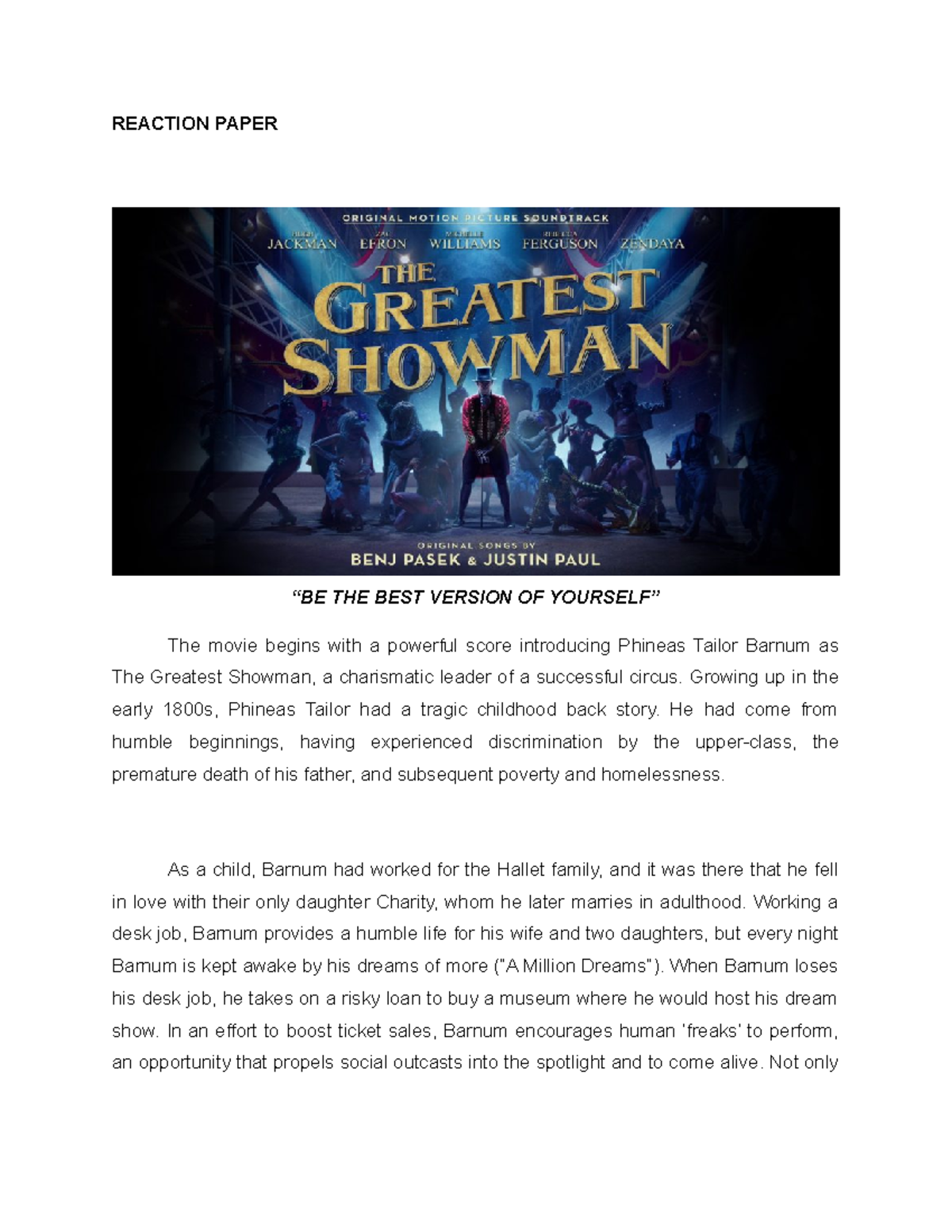 Reaction Paper - N/A - REACTION PAPER “BE THE BEST VERSION OF YOURSELF ...