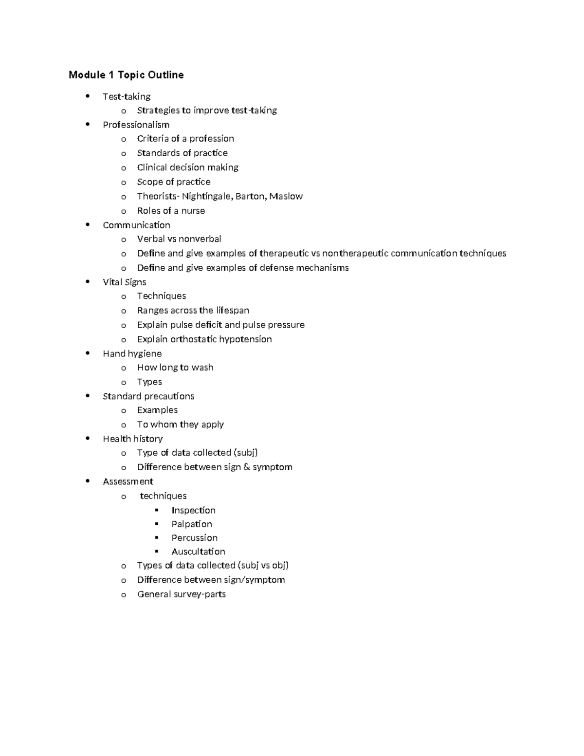 Module 1 Topic Outline - Module 1 Topic Outline Test-taking o ...