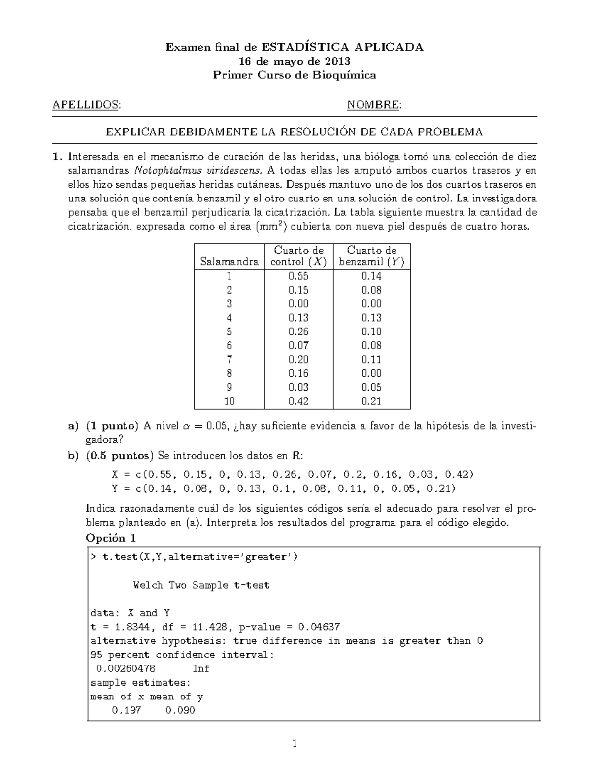 Examen Mayo 2013, Preguntas y respuestas.pdf - Examen final de ESTAD ́ISTICA APLICADA 16 de mayo ...