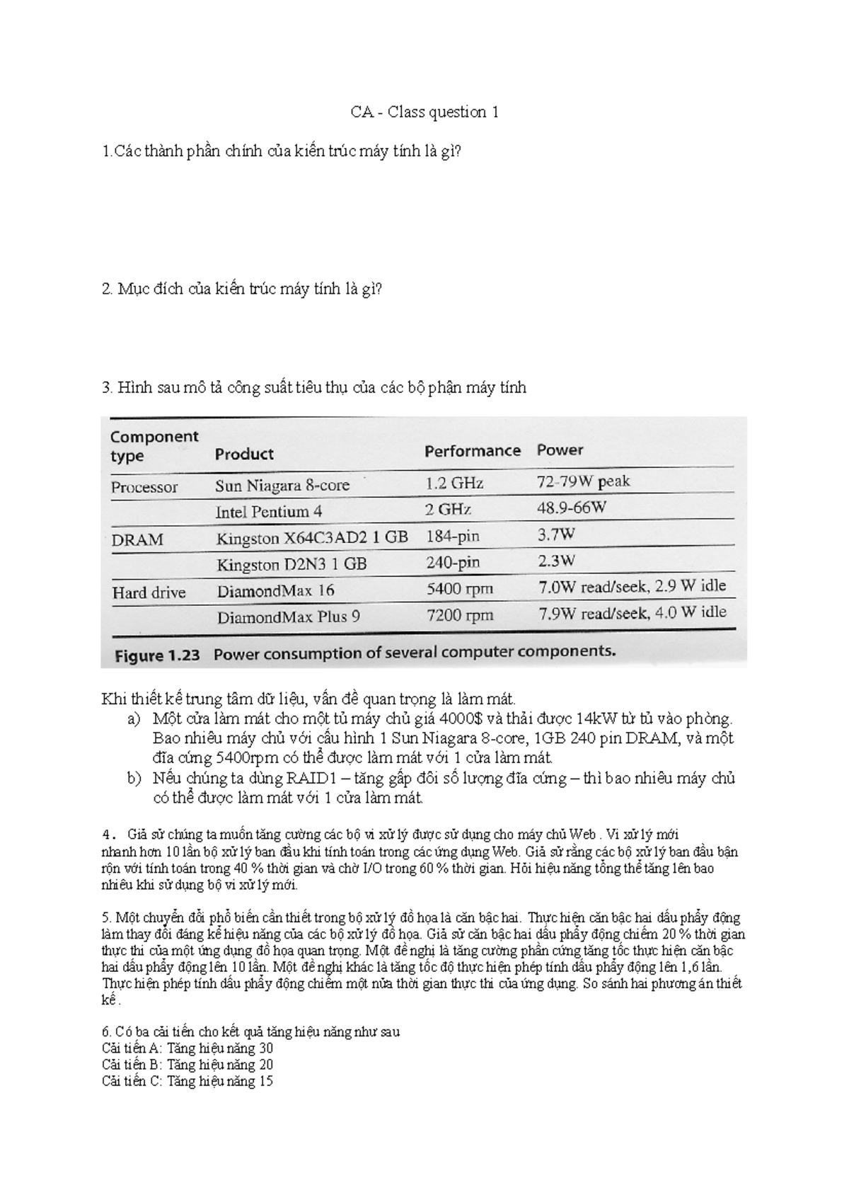 Class Q 1 vn - dsg - CA - Class question 1 1ác thành phần chính của ...