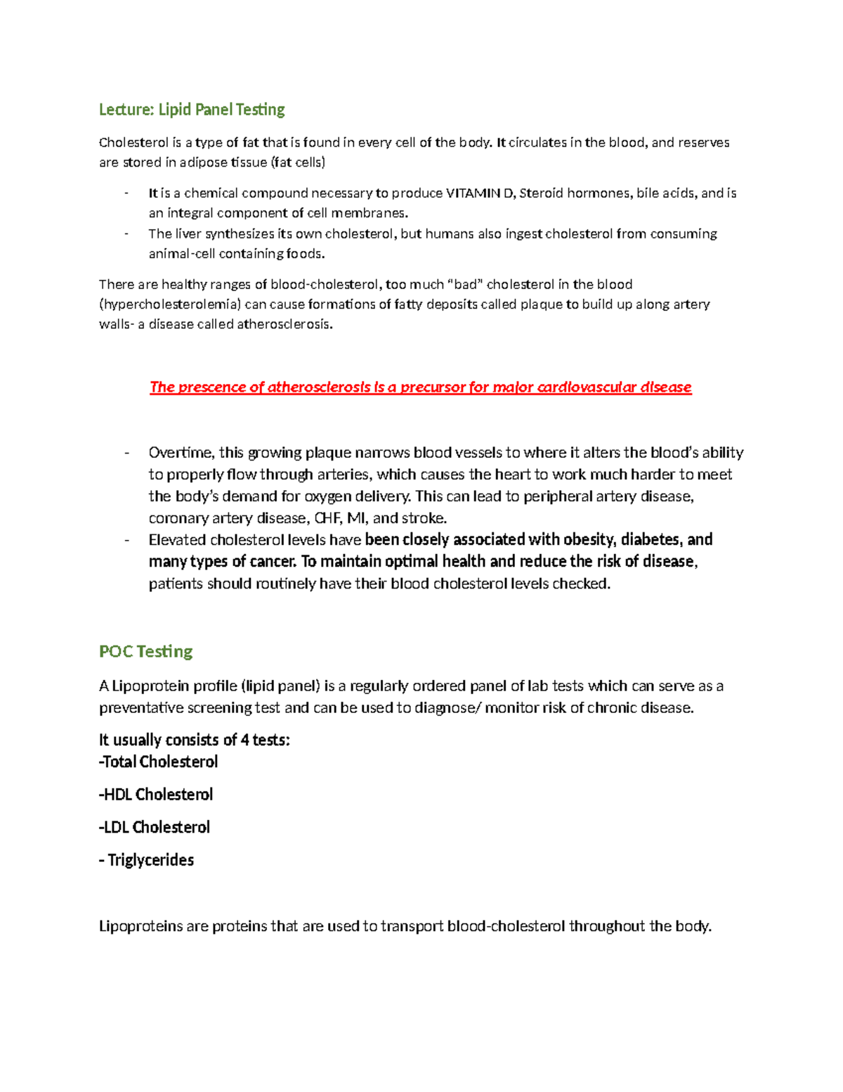 Week 3 Lipid Panel Testing - Lecture: Lipid Panel Testing Cholesterol ...