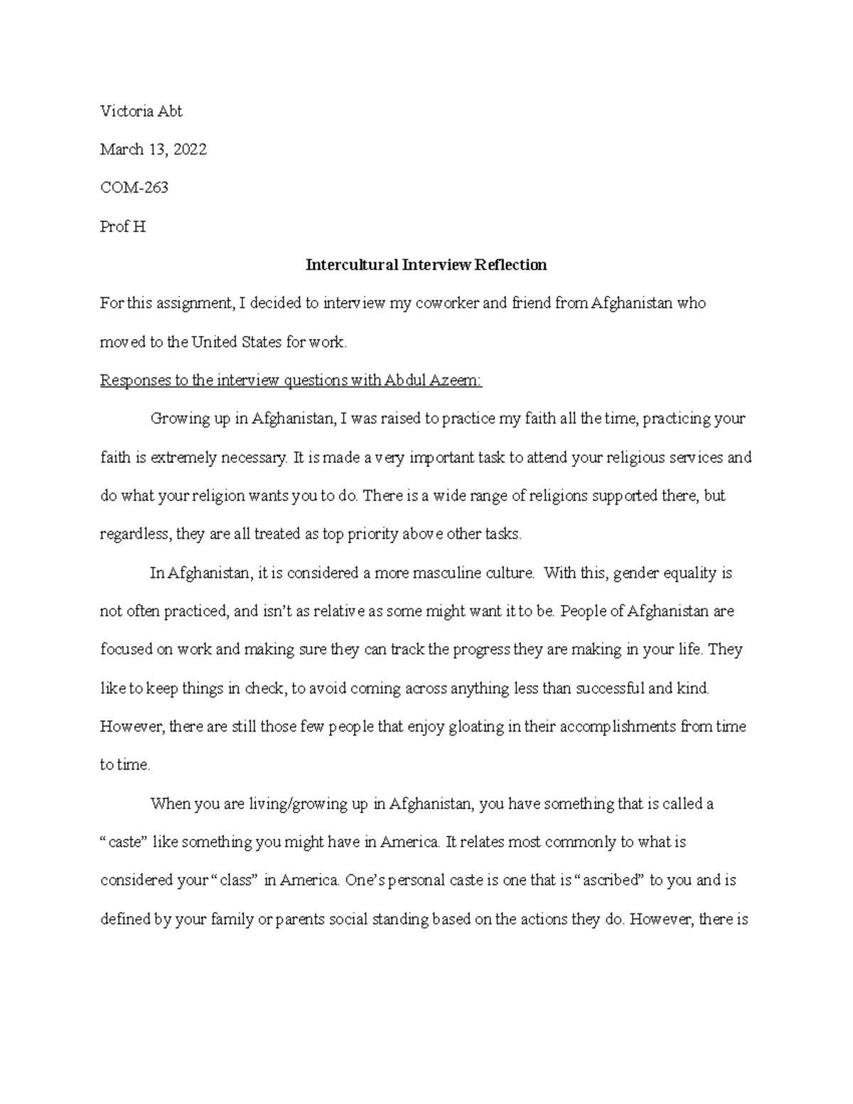 Com 263 ABT Interview - Victoria Abt March 13, 2022 COM- Prof H ...