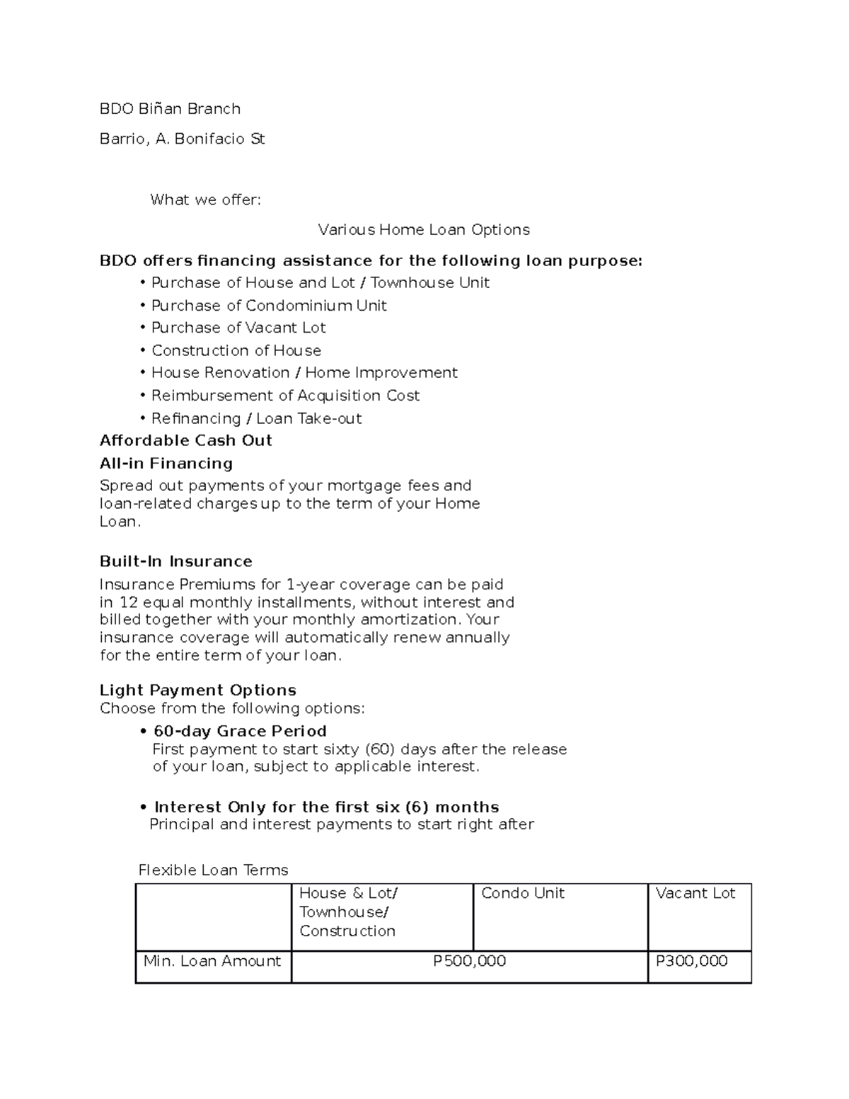 BDO-Biñan-Branch - Business finance - BDO Biñan Branch Barrio, A ...