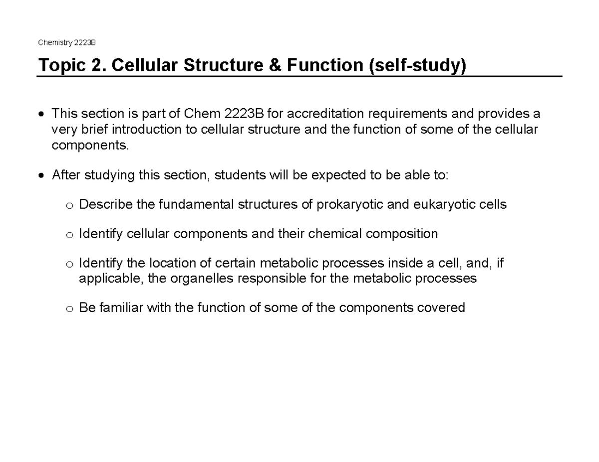 Topic 2 Cell Structure and Function self-study updated June 2019 ...