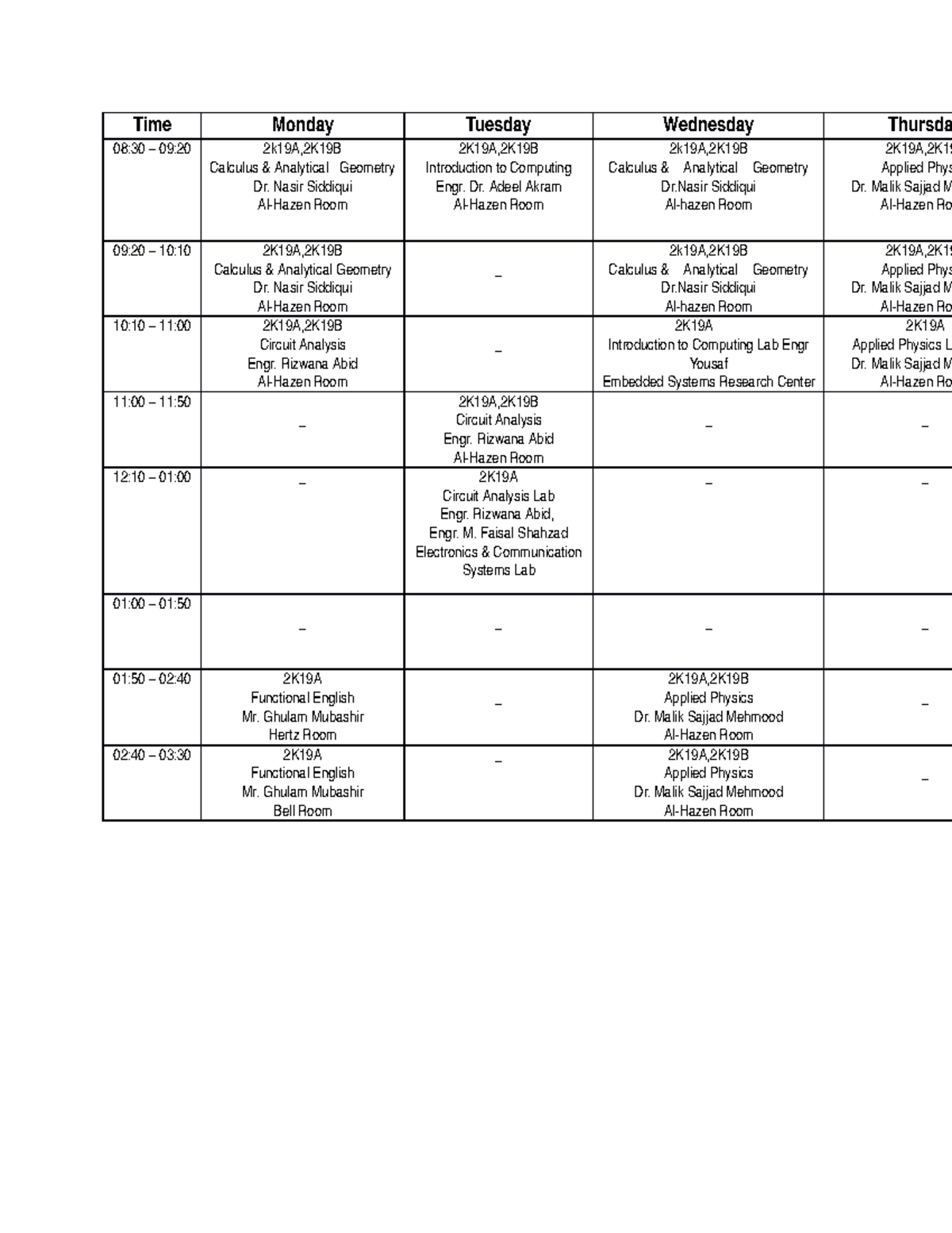 Ggdgd - timetable - Time Monday Tuesday Wednesday Thursda 08:30 – 09:20 ...