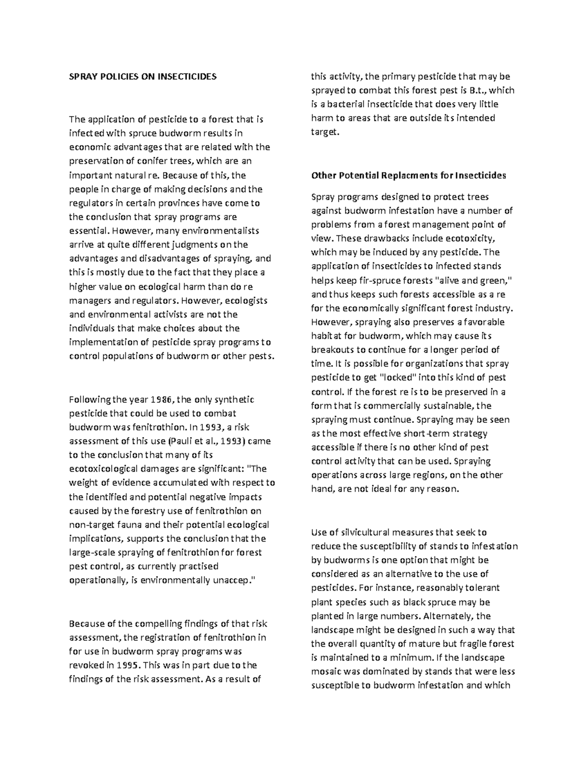 Spray Policies ON Insecticides - SPRAY POLICIES ON INSECTICIDES The ...