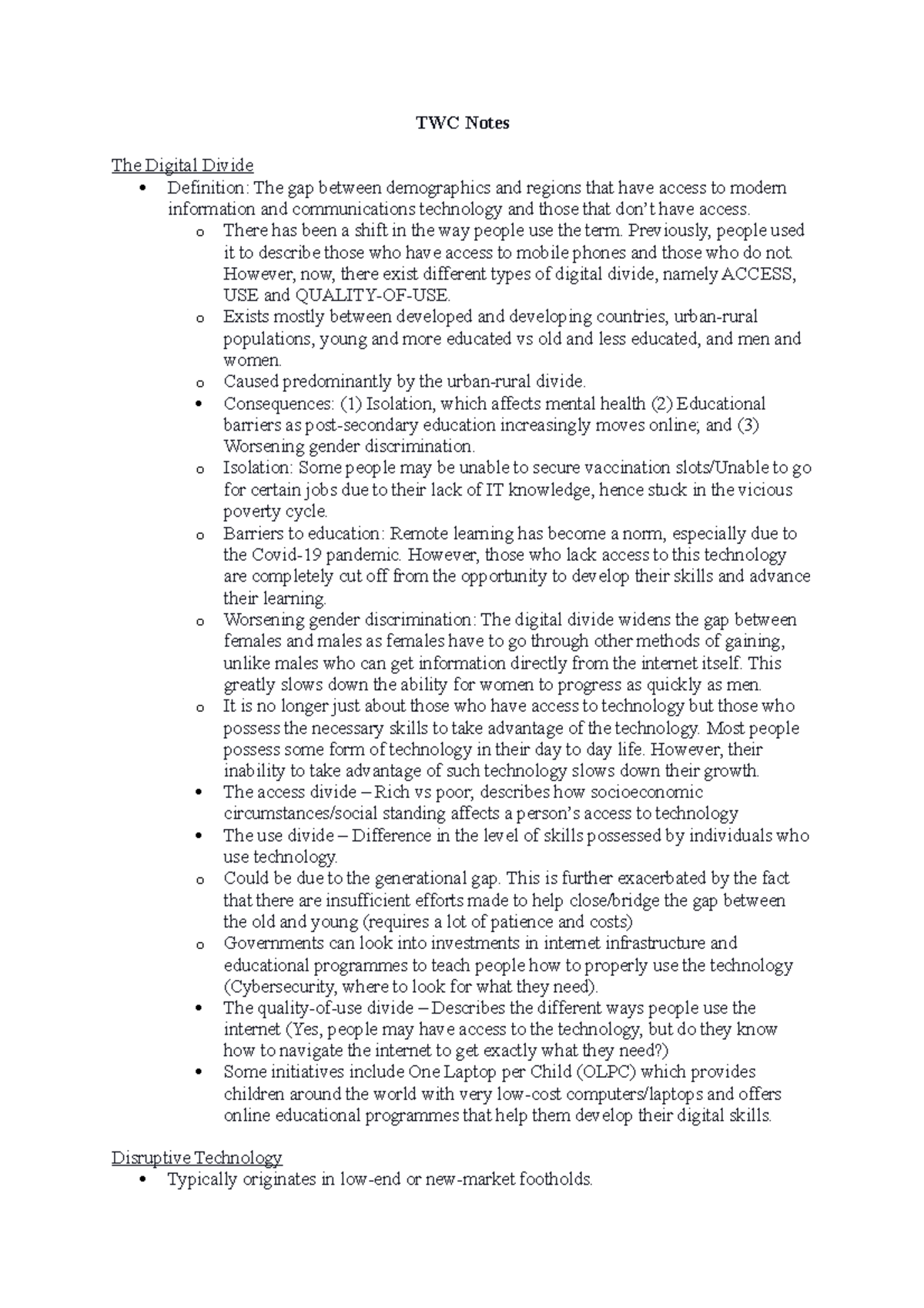 TWC Notes - TWC Notes The Digital Divide Definition: The gap between ...