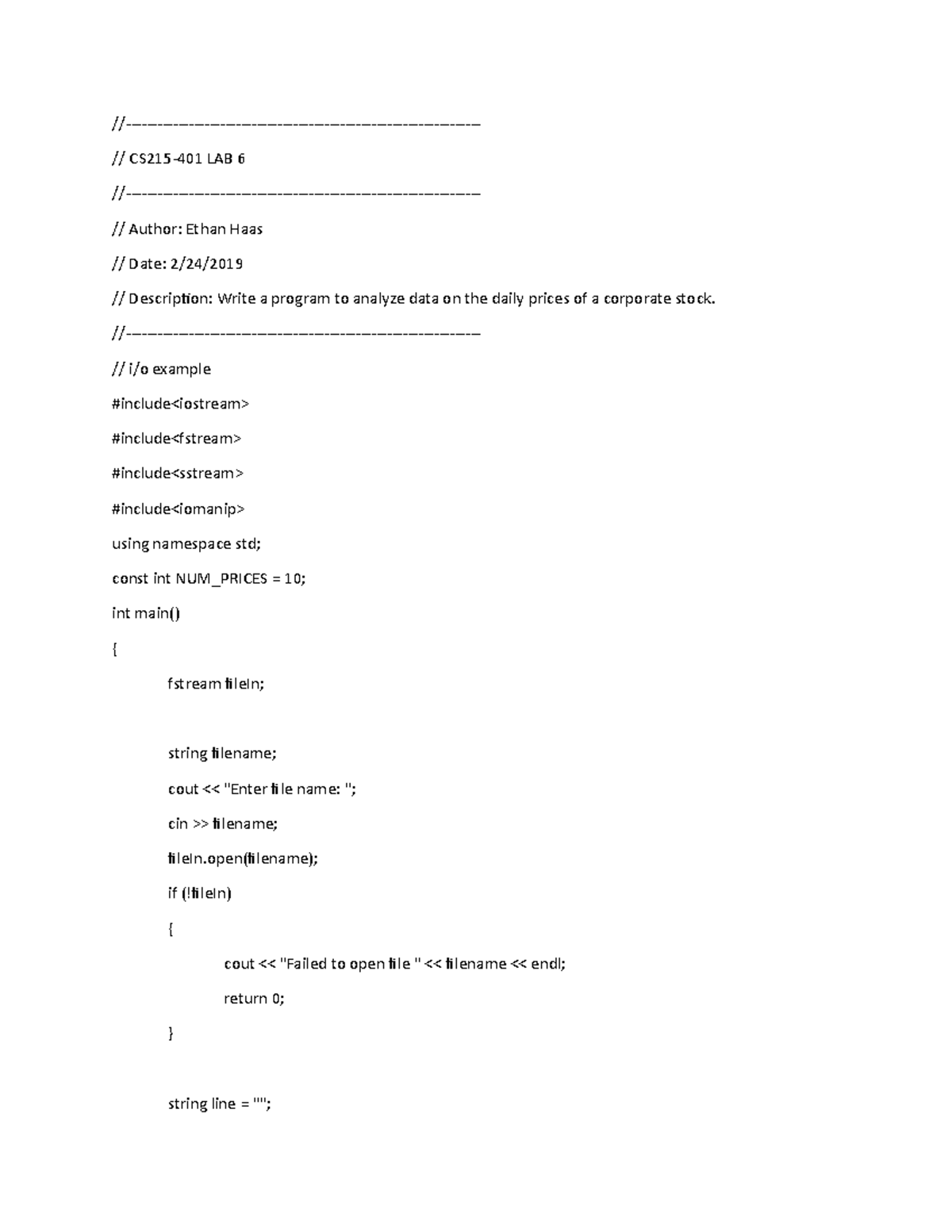 CS215 - Lab 6 - //- // CS215-401 LAB 6 //- // Author: Ethan Haas ...