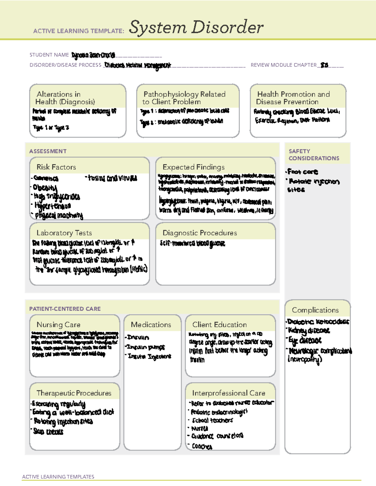 DM - n/a - ACTIVE LEARNING TEMPLATES System Disorder STUDENT NAME - Studocu
