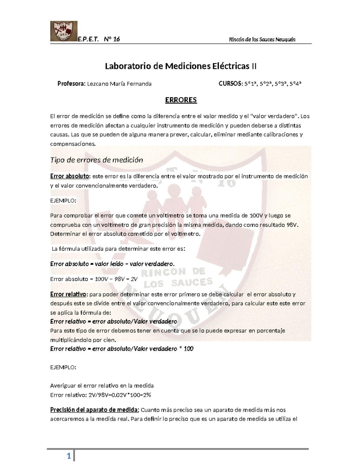 Cuadernillo diag. Lab. de Med. II - Laboratorio de Mediciones Eléctricas II Profesora: Lezcano ...