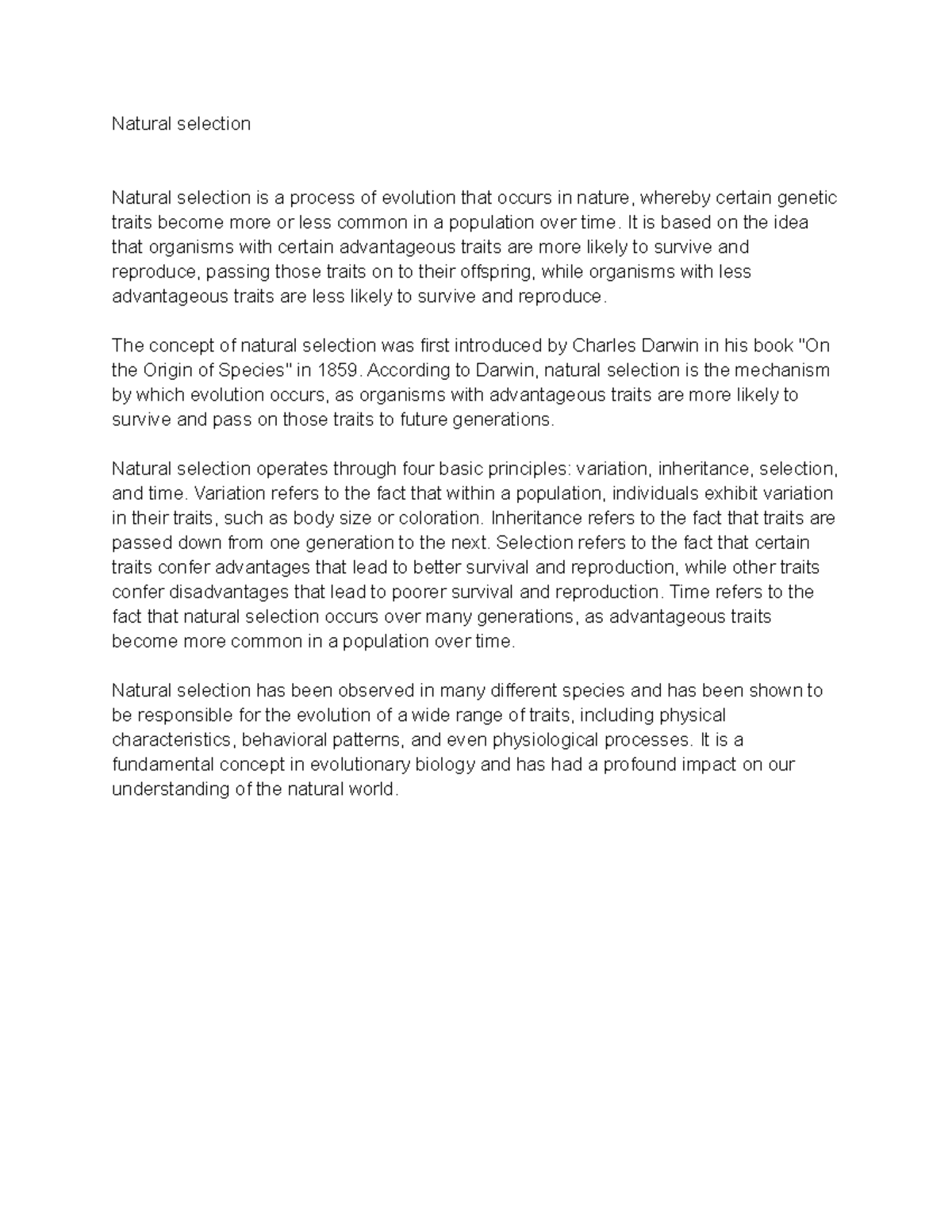 Natural selection - Natural selection Natural selection is a process of ...