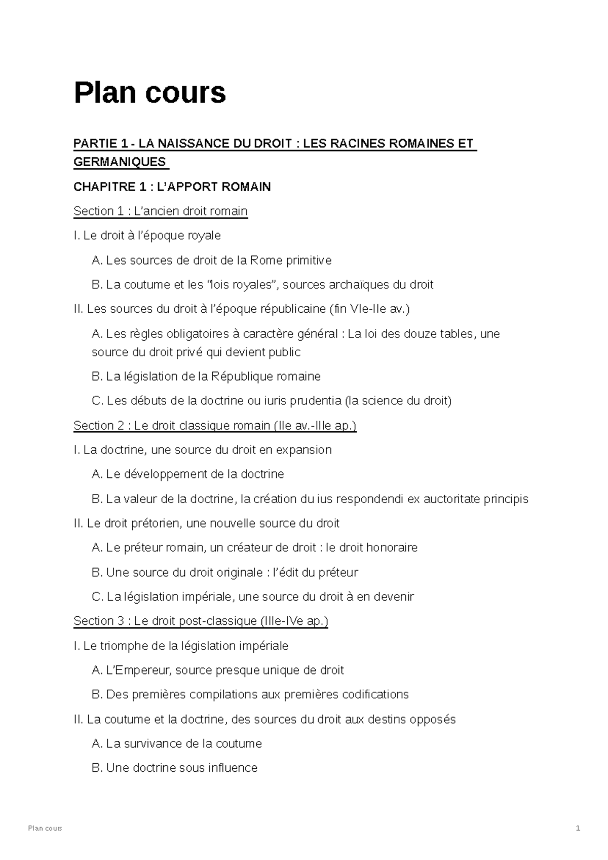 Plan cours -1 - plan hdd - Plan cours PARTIE 1 - LA NAISSANCE DU DROIT : LES RACINES ROMAINES ET ...