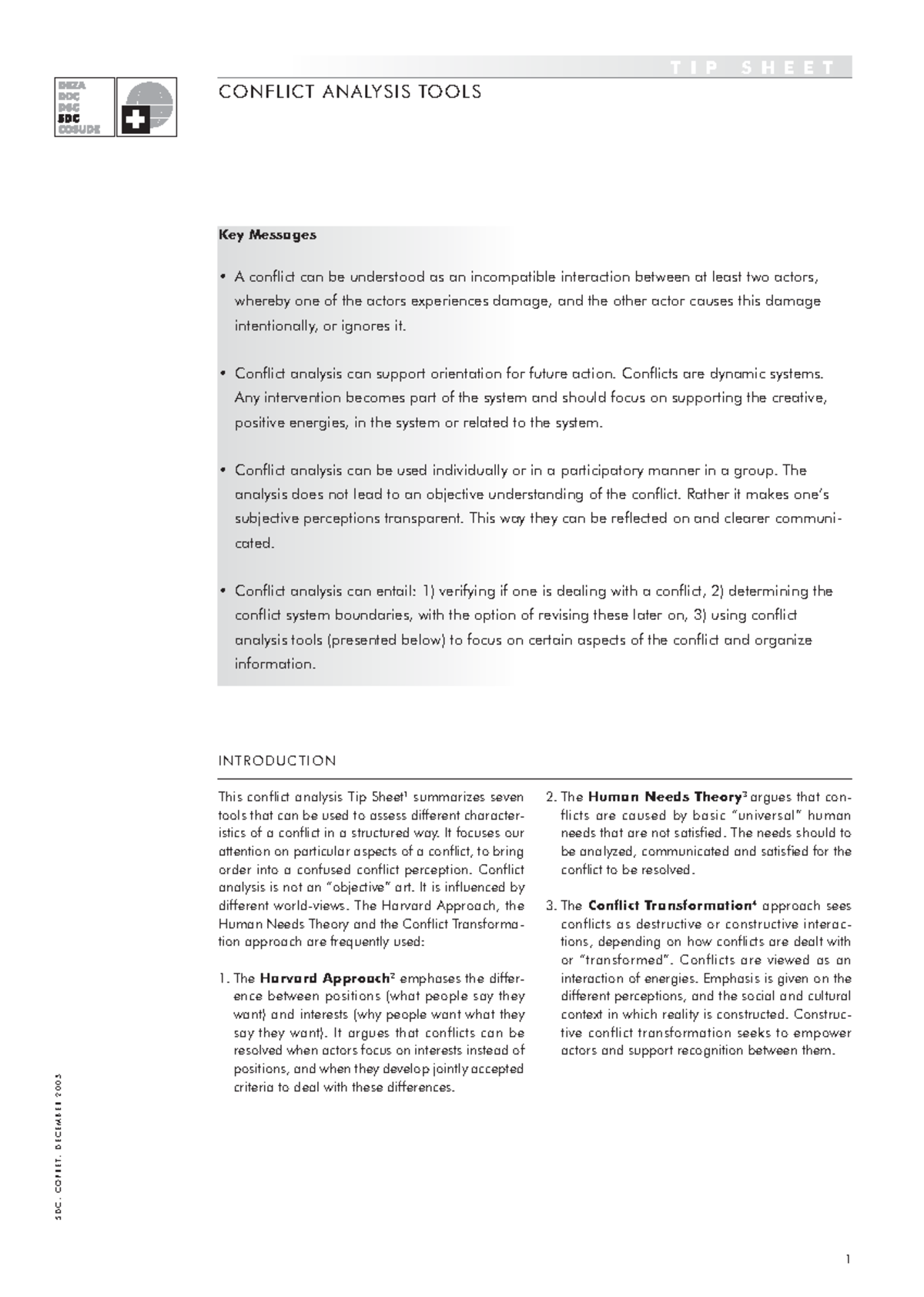 Conflict-Analysis-Tools - T I P S H E E T S D C , C O P R E T, D E C E ...