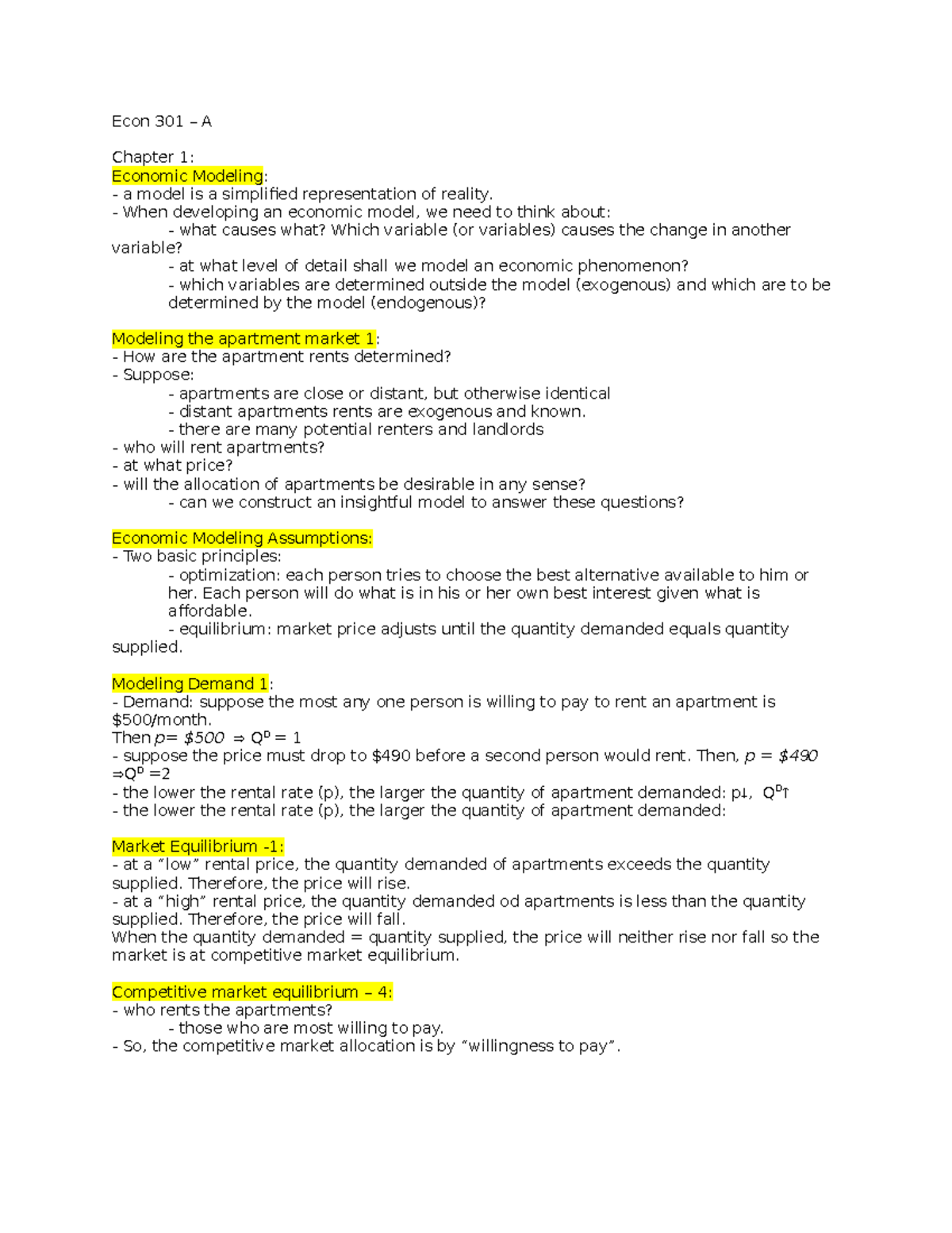 Econ 301 - chapter 1 - Econ 301 – A Chapter 1: Economic Modeling: a ...