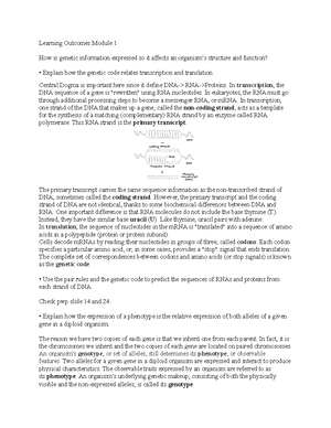 Genetics summary - NOTES - Genetics summary - Mutation = alteration in ...