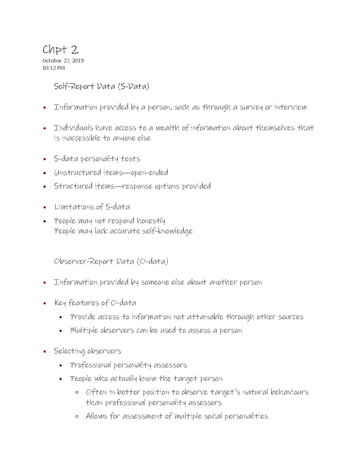 Personality Psyc Chpt 2 Notes - Warning: TT: undefined function: 32 ...
