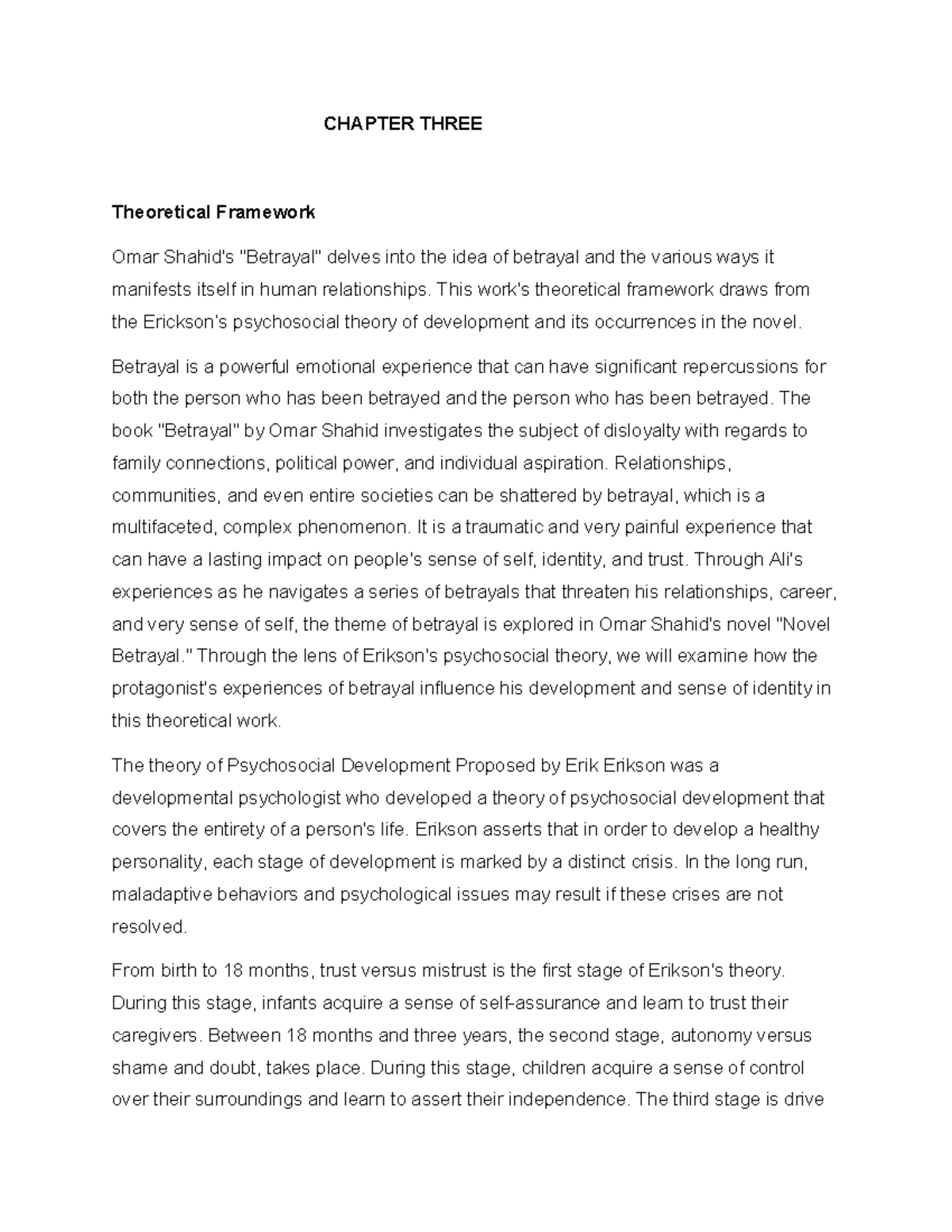 Theoratical framework 2 - CHAPTER THREE Theoretical Framework Omar Shahid's "Betrayal" - Studocu