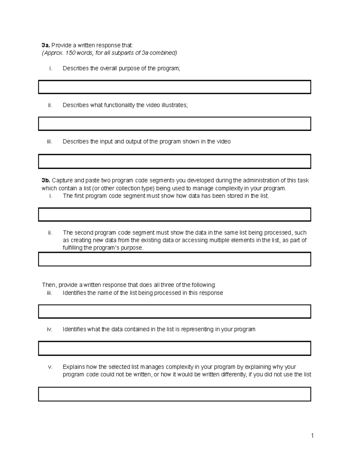 Written Response Blank Form - 3a. Provide a written response that ...