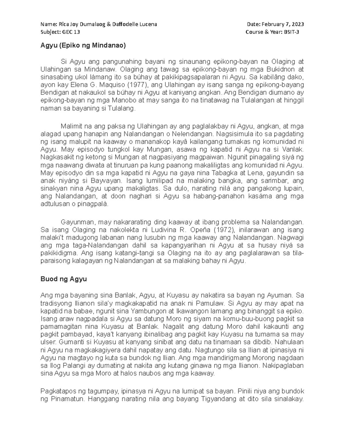 Agyu - nOTHING nOTHING nOTHING nOTHING nOTHING - Name: Rica Joy Dumalaog & Daffodelle Lucena ...