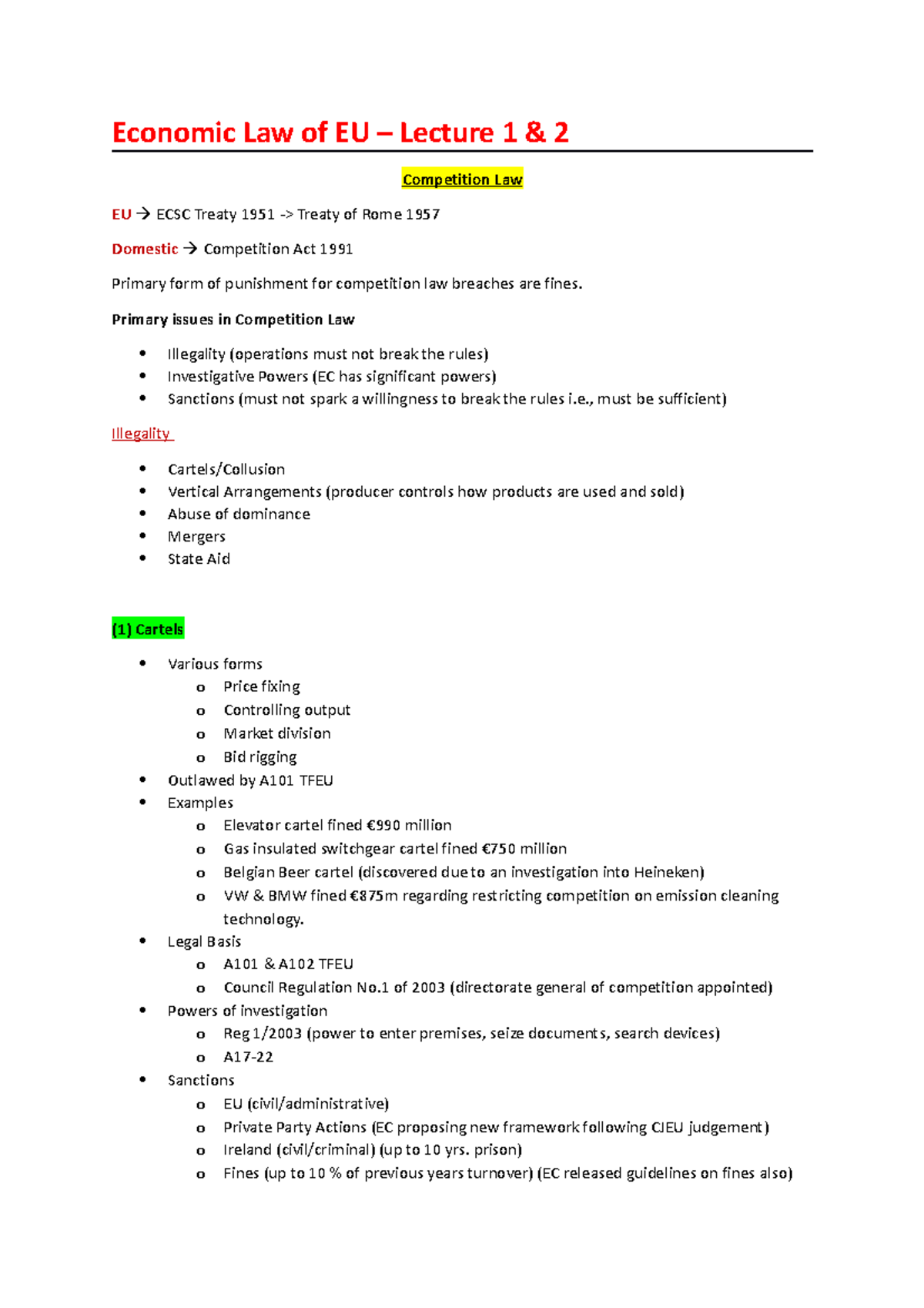 Economic Law of the EU - Lecture Notes - Economic Law of EU – Lecture 1 ...