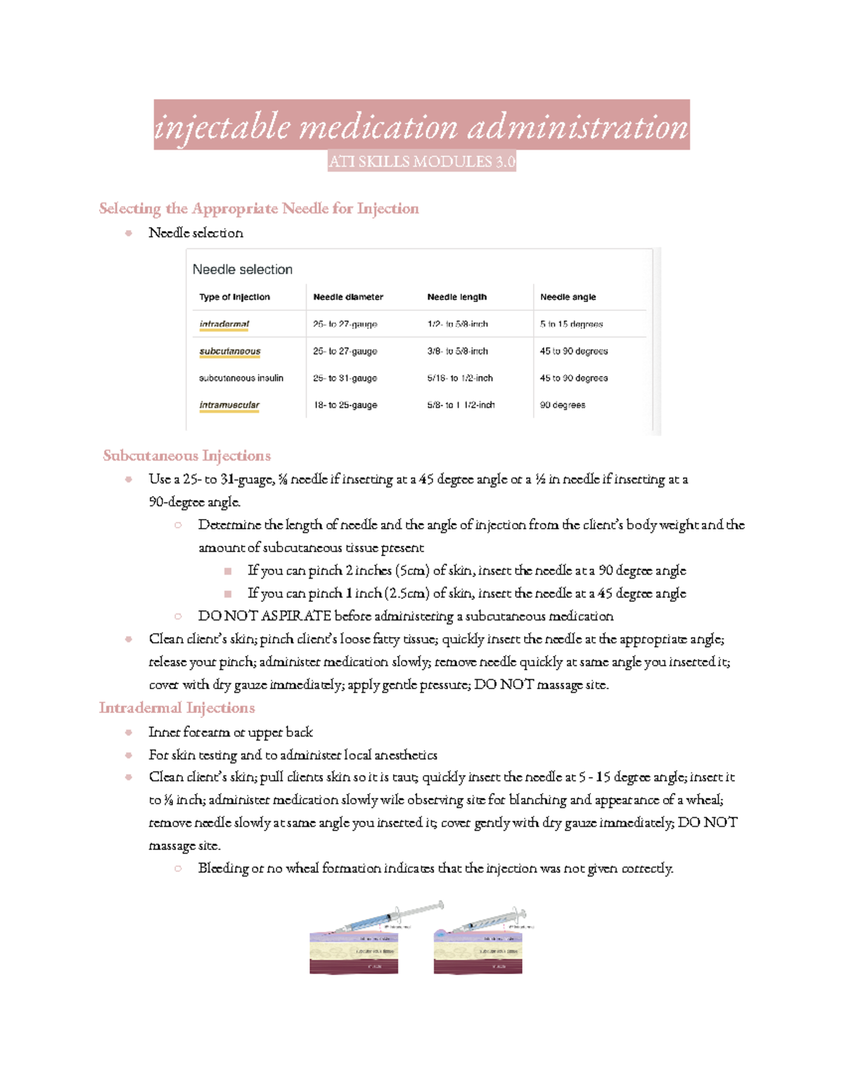 Injectable Medication Administration (ATI Skills Modules 3 - injectable ...