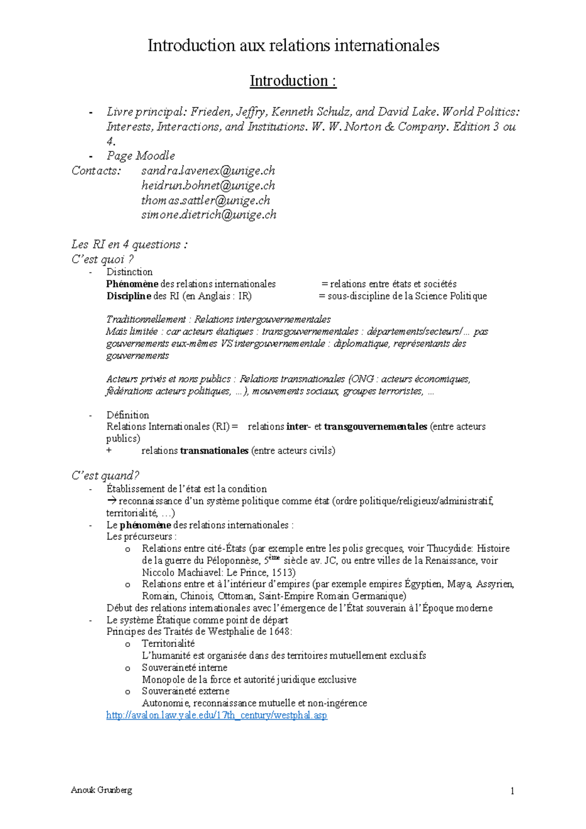 Introduction aux RI - Heidrun Bohnet Simone Susanne Dietrich Sandra Lavenex Thomas Sattler - Studocu