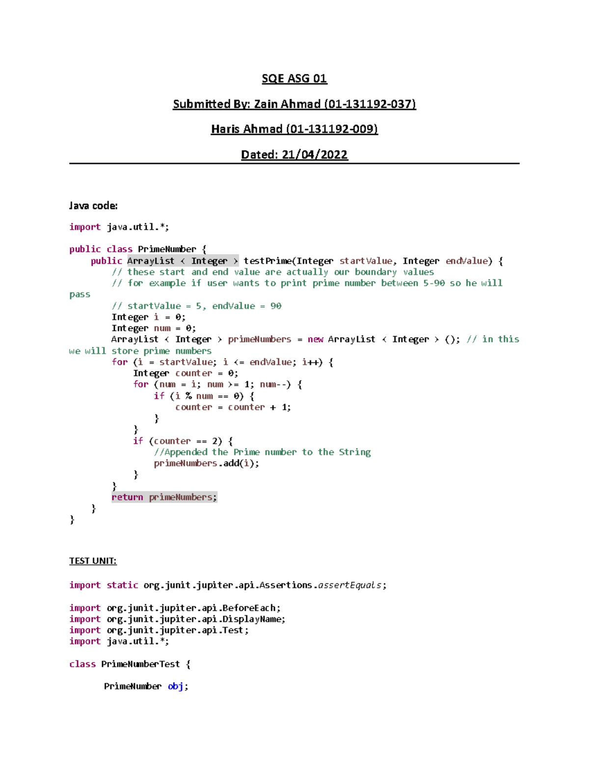 SQE ASG 01 - Good - SQE ASG 01 Submitted By: Zain Ahmad (01-131192-037) Haris Ahmad (01-131192 ...