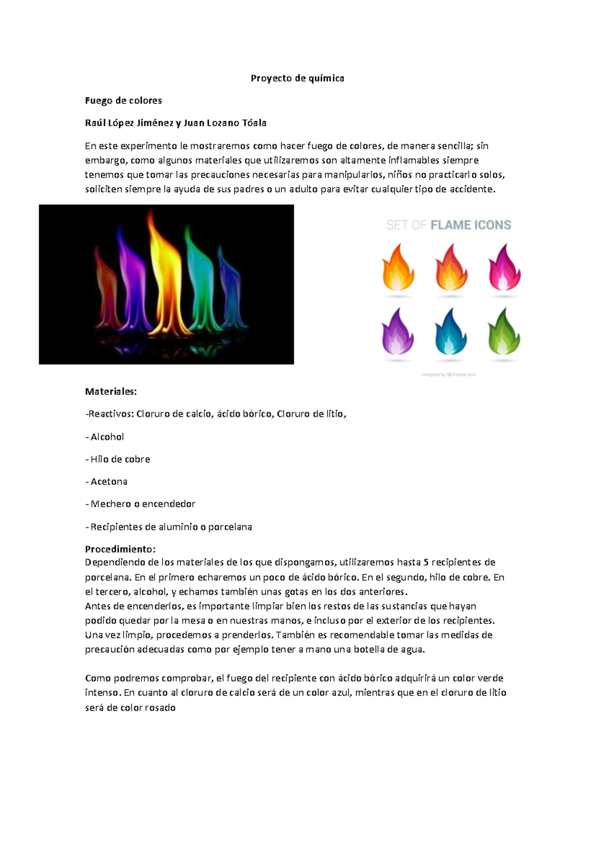Proyecto de química - Proyecto de química Fuego de colores Raúl López ...