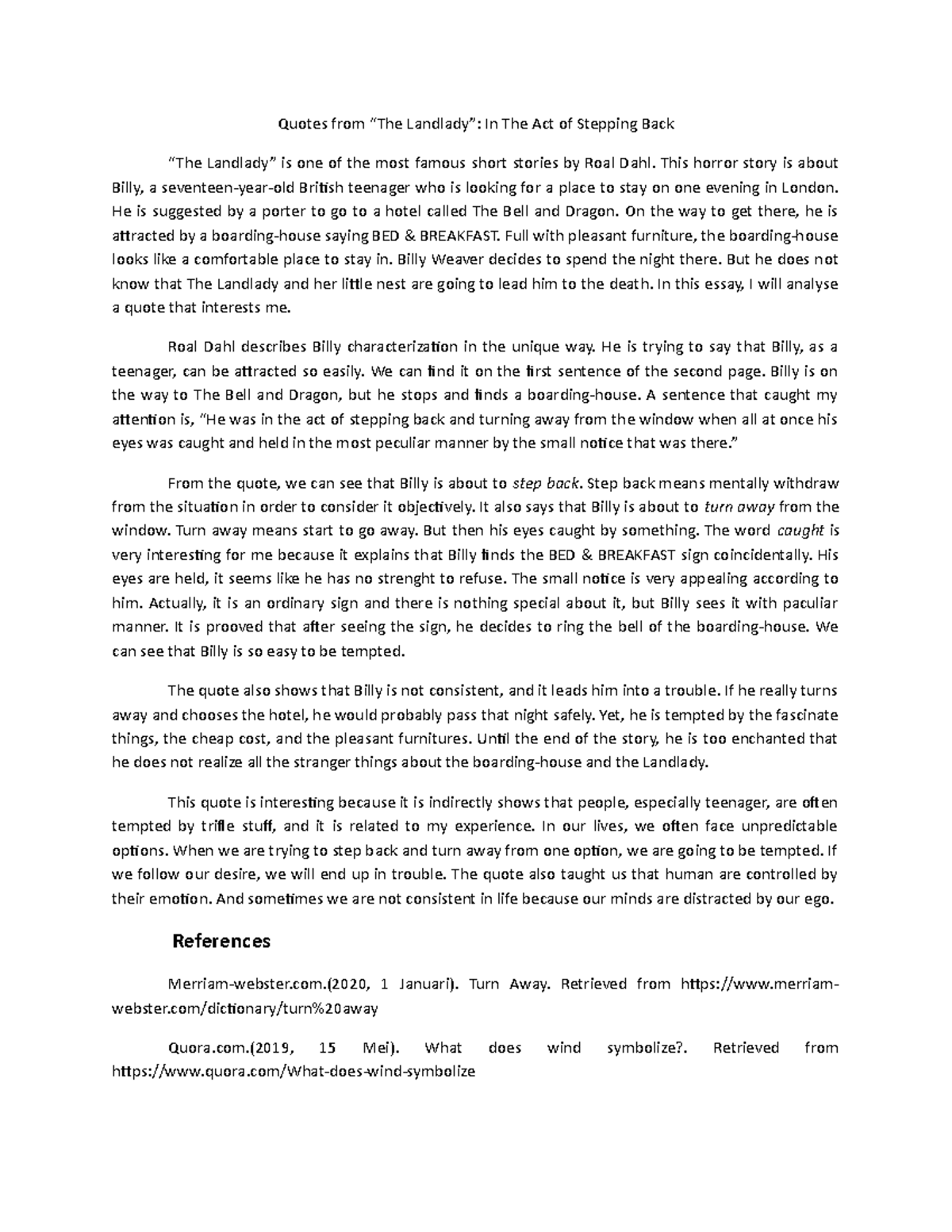 Foundlit: The Landlady by Roald Dahl: Essay - Quotes from “The Landlady ...