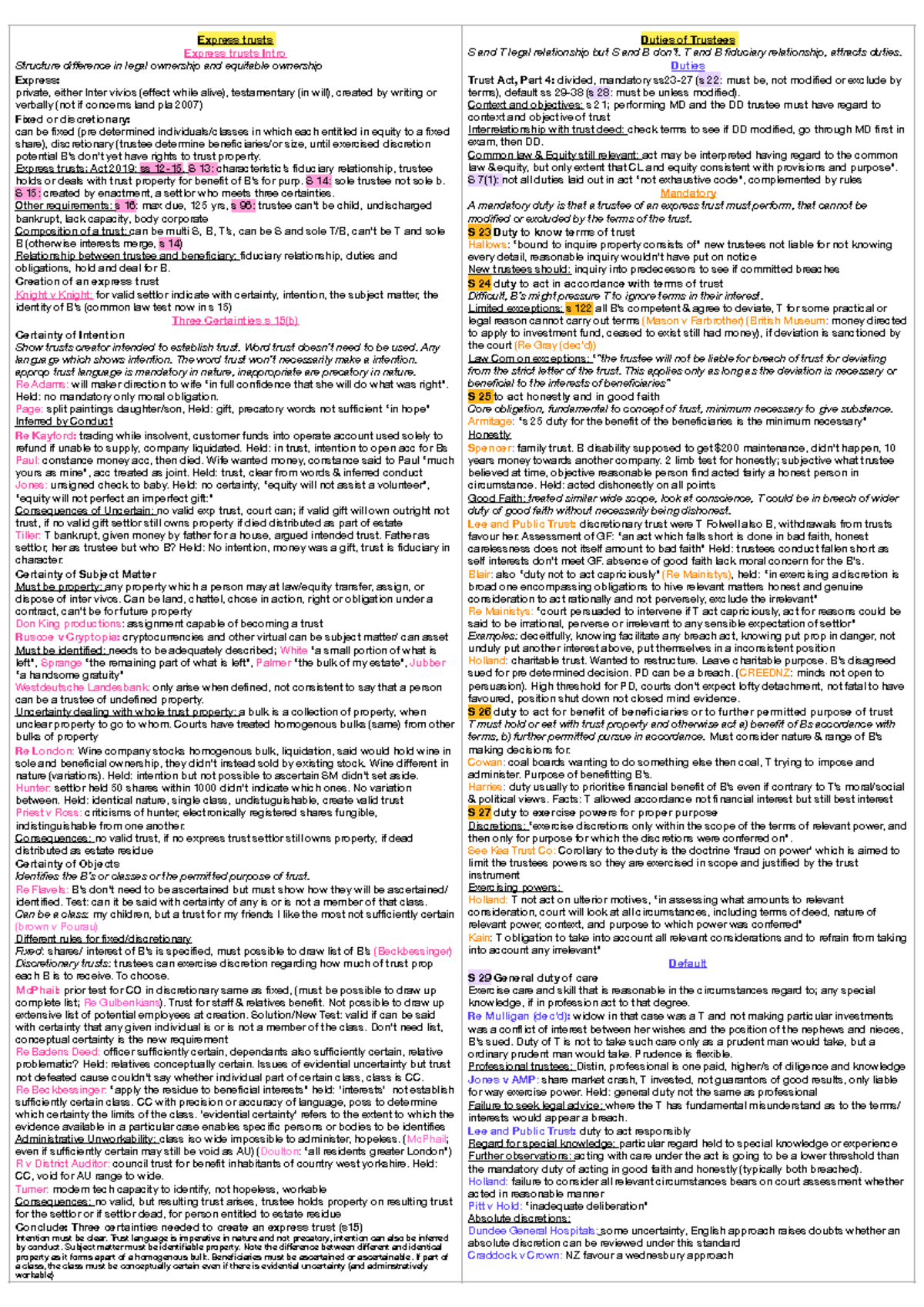 Equity and trusts cheat sheet - Express trusts Express trusts Intro ...