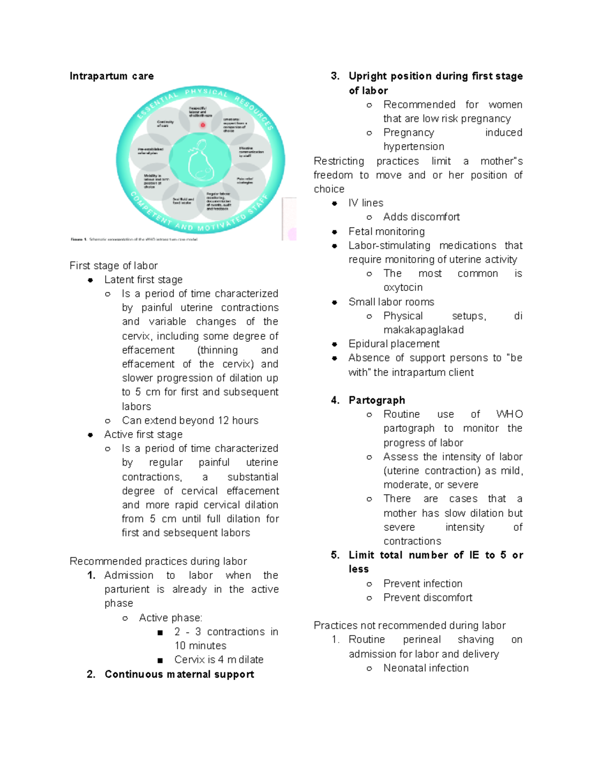 [MCN LAB] Labor and Delivery - Intrapartum care First stage of labor ...