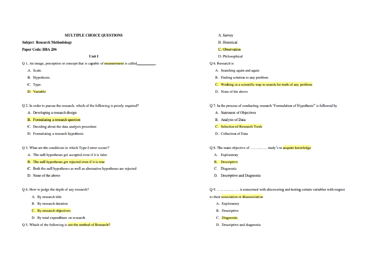 RM-MCQs - Exam for business research methods - Software Architecture and design methods - Studocu