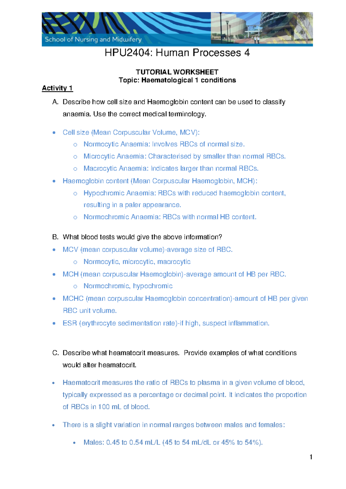 HPU2404+Tutorial++Haematological+1+worksheet+answers - TUTORIAL ...