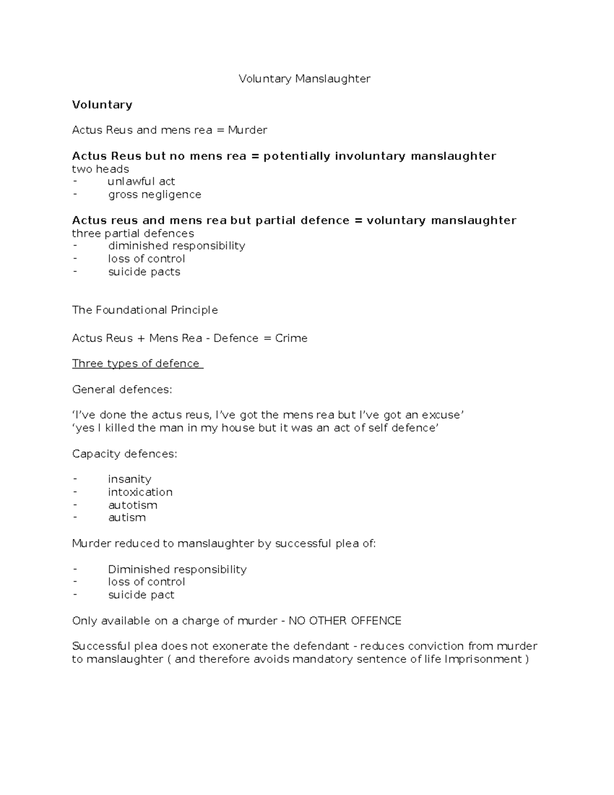 Voluntary Manslaughter - Voluntary Manslaughter Voluntary Actus Reus ...