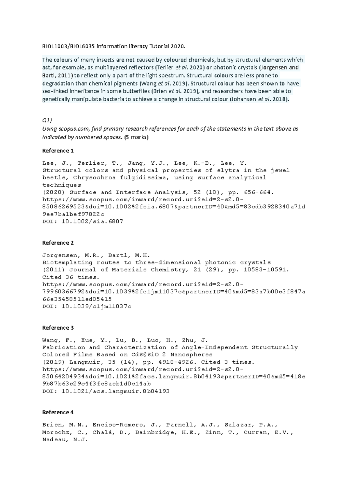 BIOL1003 Assignment 1 - BIOL1003/BIOL6035 information literacy Tutorial ...