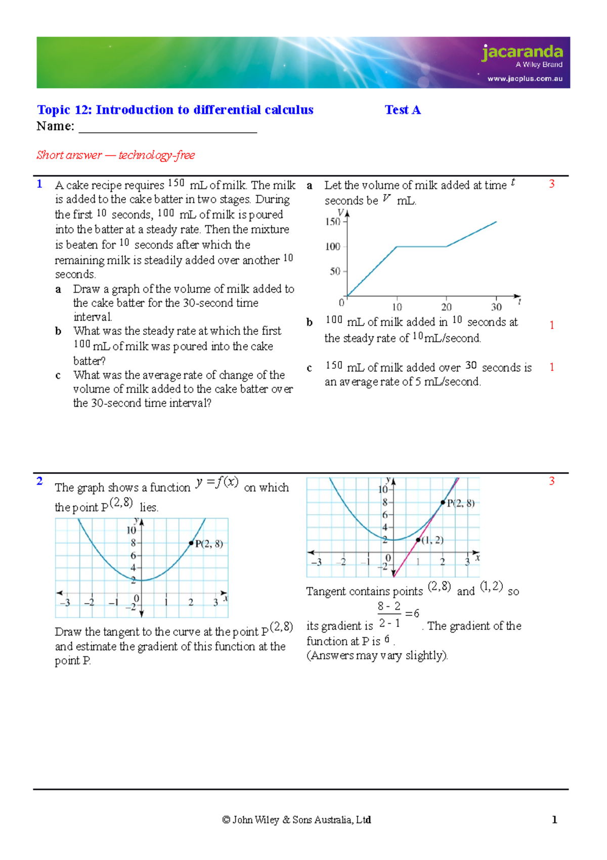 Differentiation Test A Unit 2 - Studocu