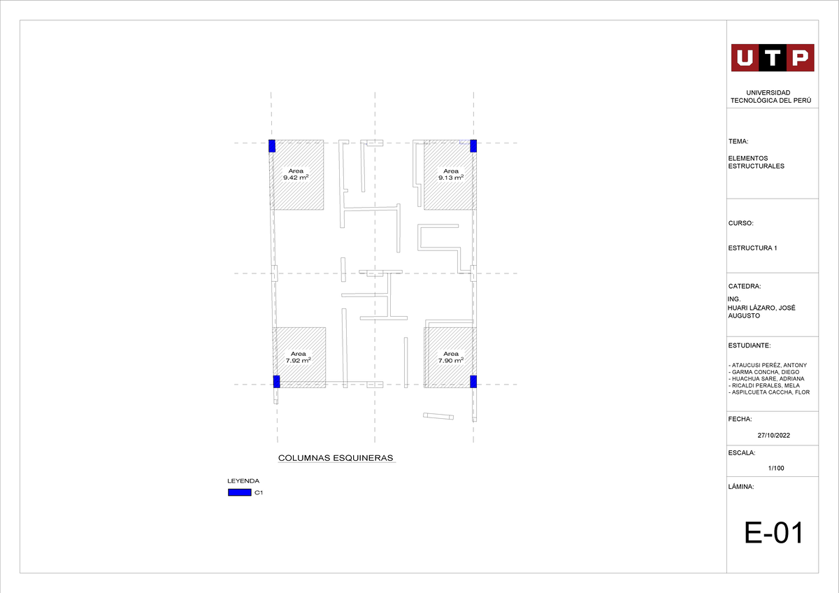 S11 AREA Tributaria- Planta - COLUMNAS ESQUINERAS C LEYENDA Area 7 m 2 ...