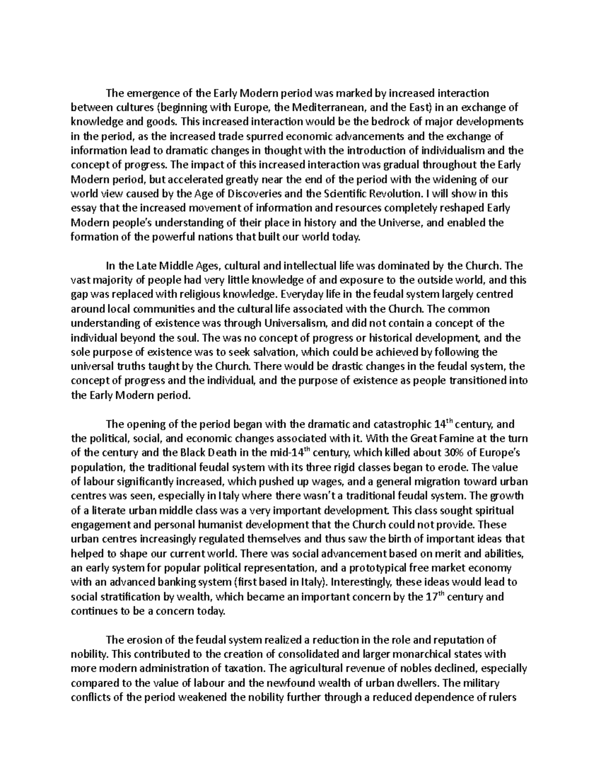 HIS243 Exam - Sample Essay - The emergence of the Early Modern period ...