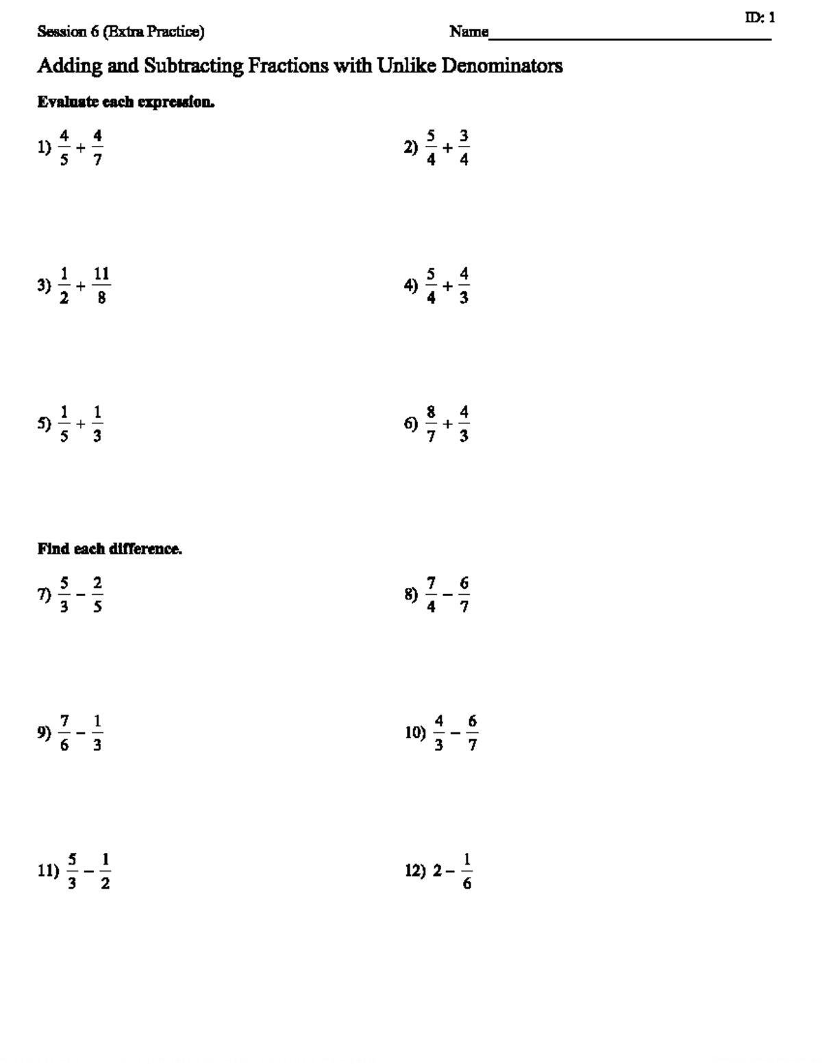 Homework fractions - yws - Biology SL - ID: 1 Session 6 (Extra Practice ...