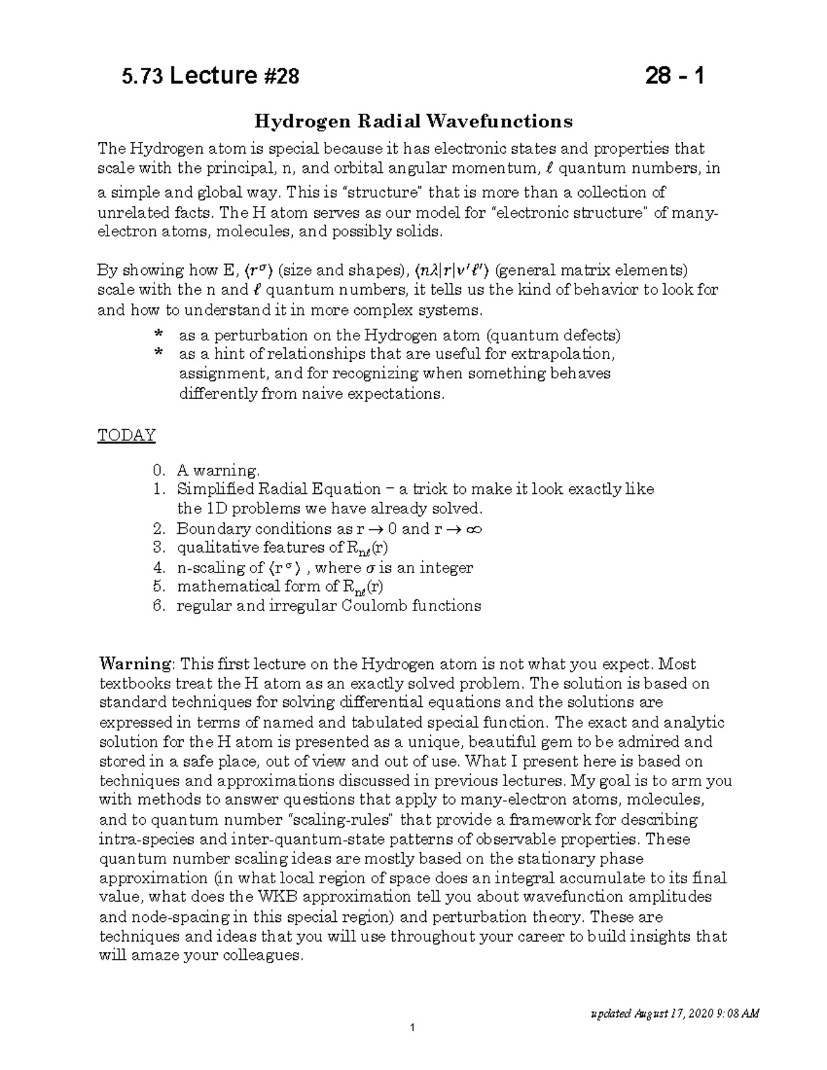 Hydrogen Radial Wavefunctions Pdf 1 1mb Hydrogen Radial