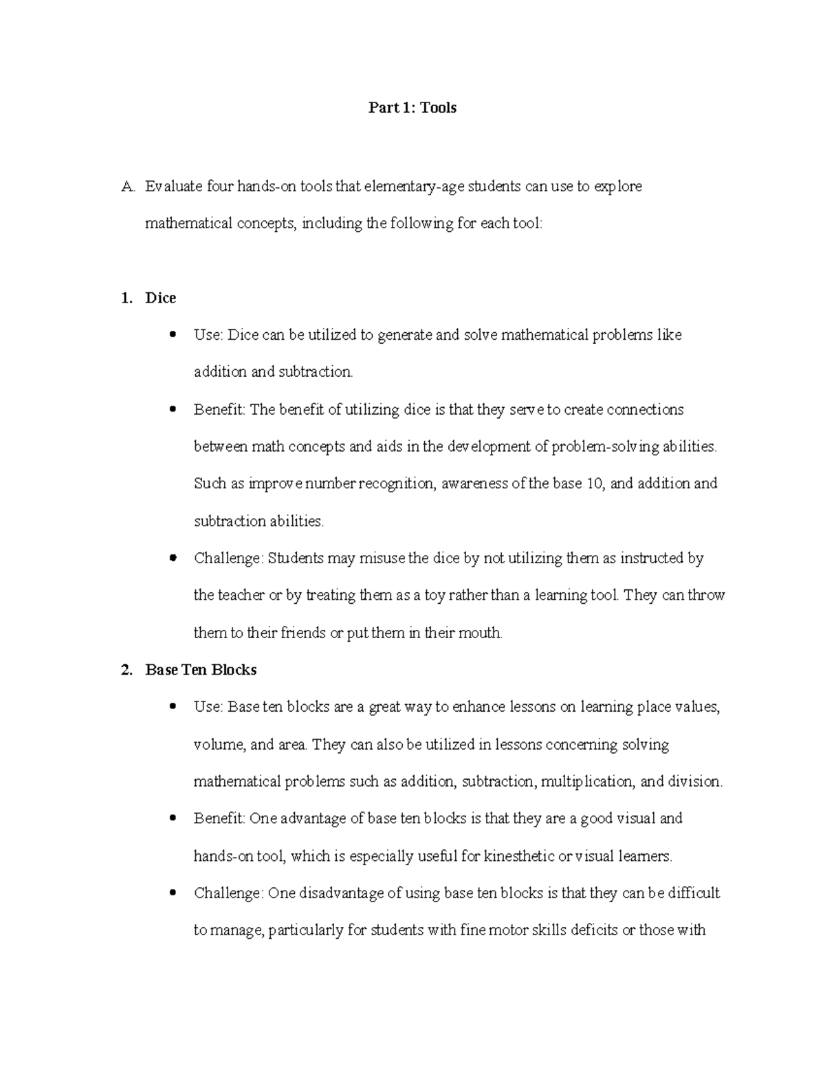 C109 Task 1 - Passed - Part 1: Tools A. Evaluate four hands-on tools that elementary-age ...