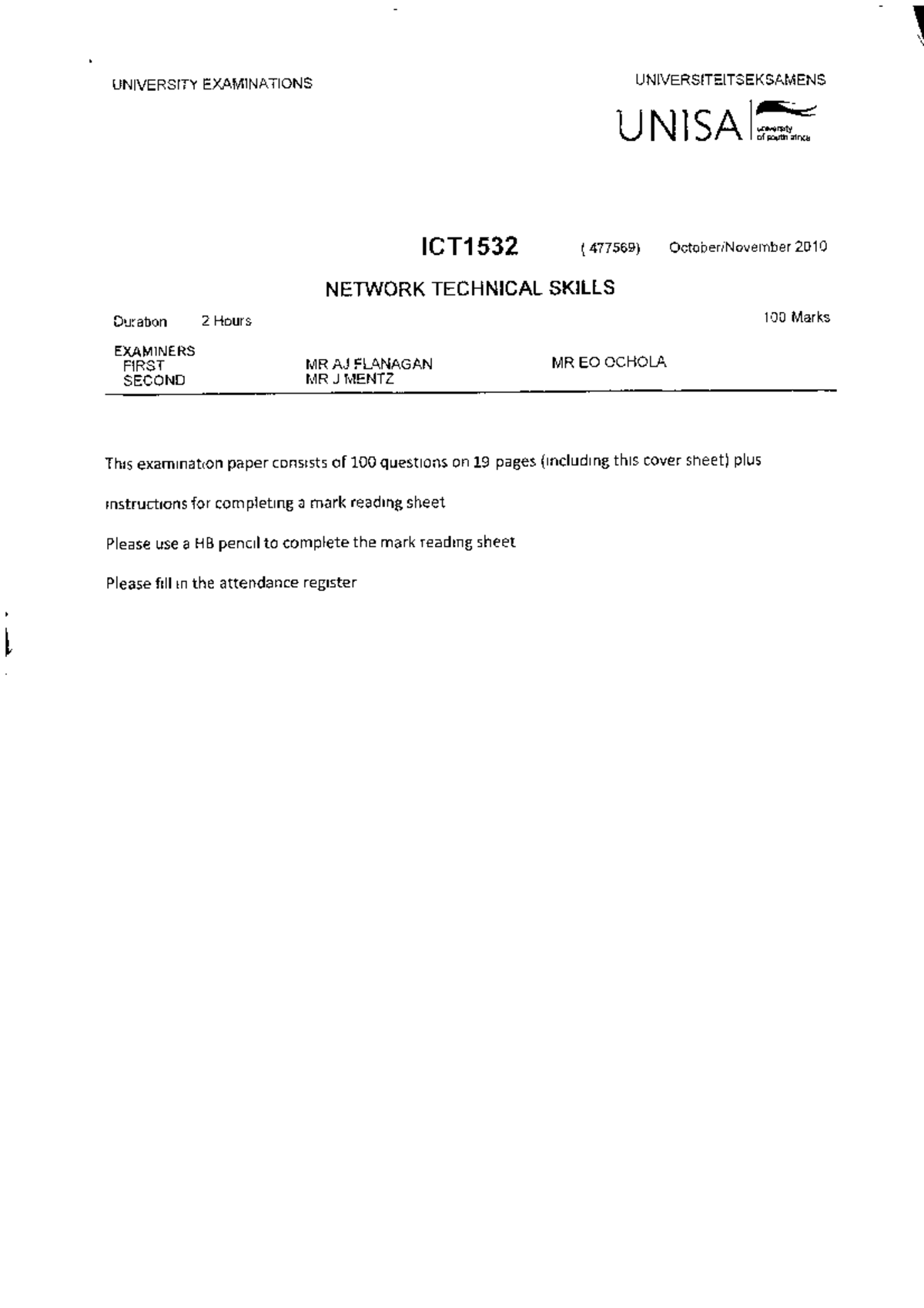 ICT1532 2010 10 E 1 - previous exams - ICT1521 - Studocu
