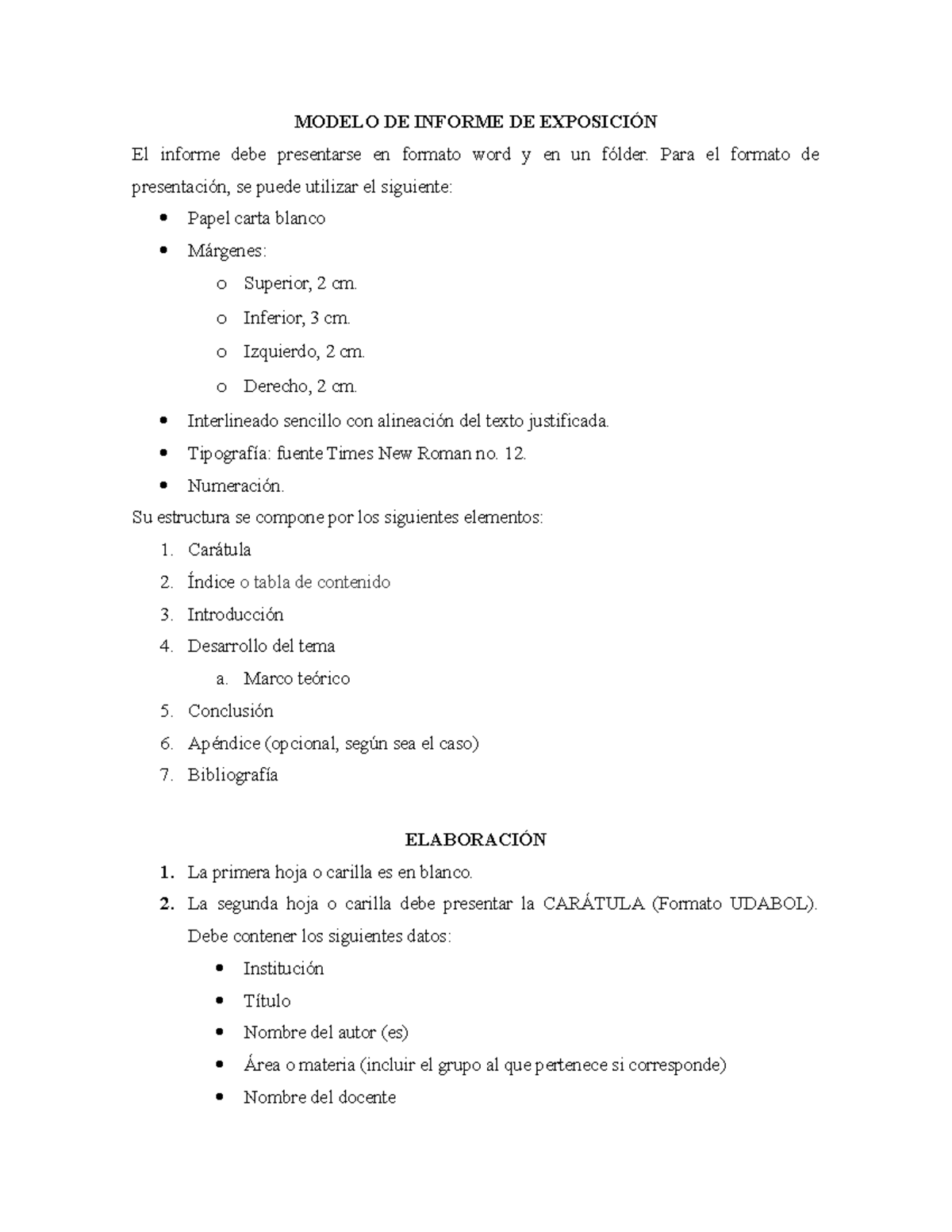 Modelo DE Informe DE Exposición - MODELO DE INFORME DE EXPOSICIÓN El ...