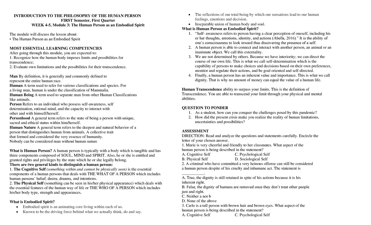 Q1 IPHP W4-W5 - PHILOSOPHY G12 - INTRODUCTION TO THE PHILOSOPHY OF THE ...