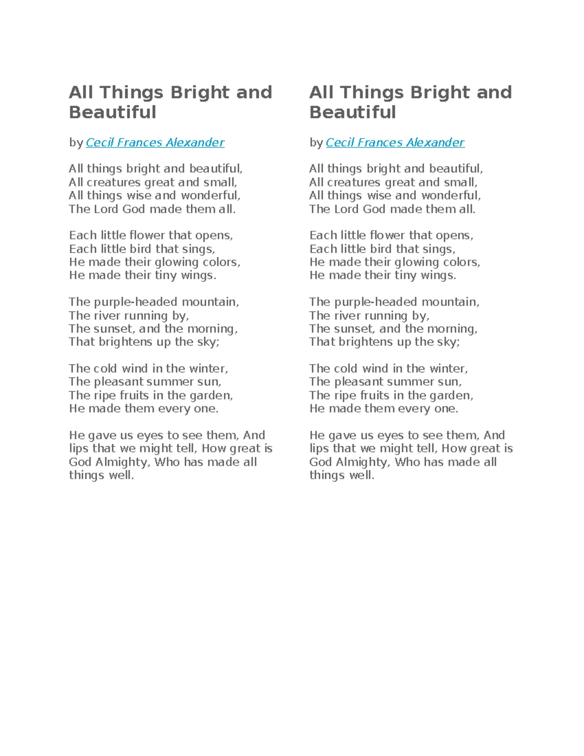 All Things Bright and Beautiful - All Things Bright and Beautiful by ...