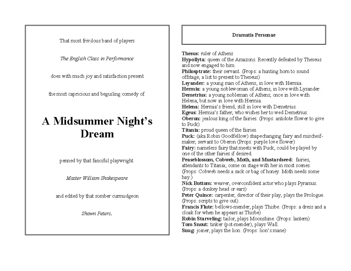Midsummer Abridged Script - That most frivilous band of players The ...