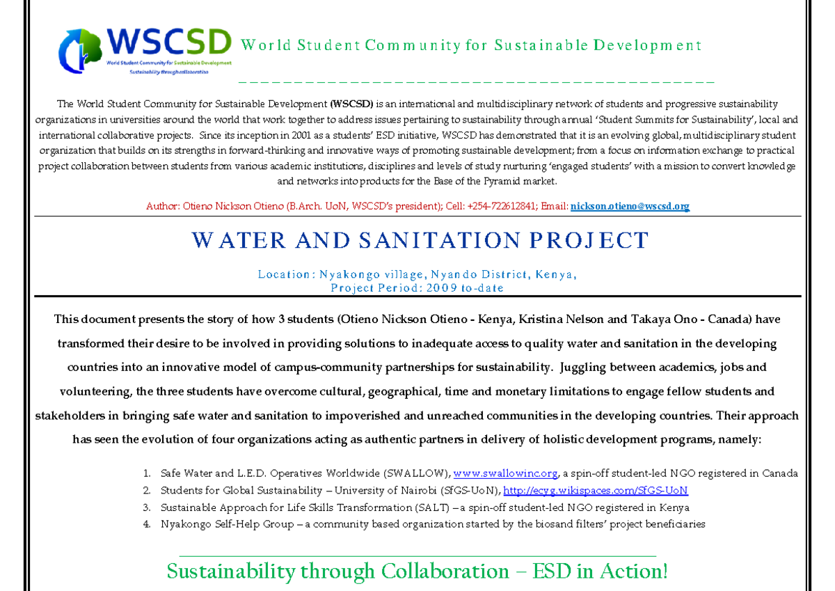 Wscsd's Water AND Sanitation Project Report