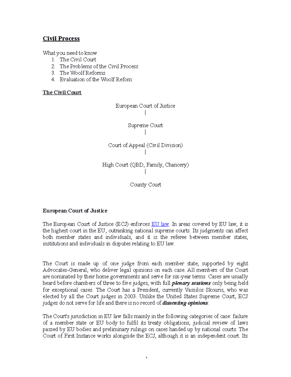 Civil Process - notes - Civil Process What you need to know 1. The ...