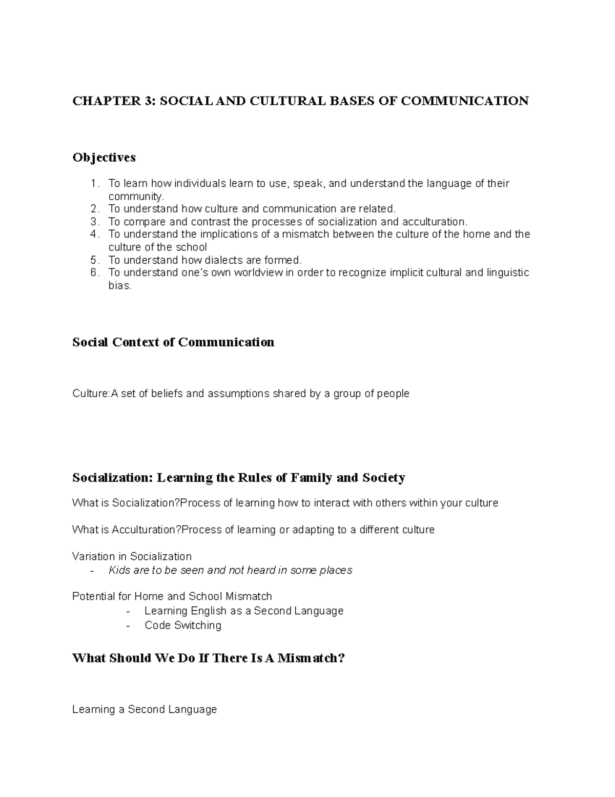 DCOM notes ch. 3 - CHAPTER 3: SOCIAL AND CULTURAL BASES OF ...