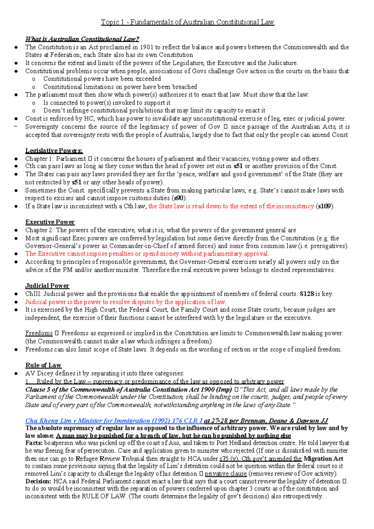 Comprehensive Constitutional Law Notes - 70616 - Topic 1 - Fundamentals ...